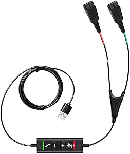 VoiceJoy USB-Y QD Training Cable Compatible with Jabra QD Headsets ...