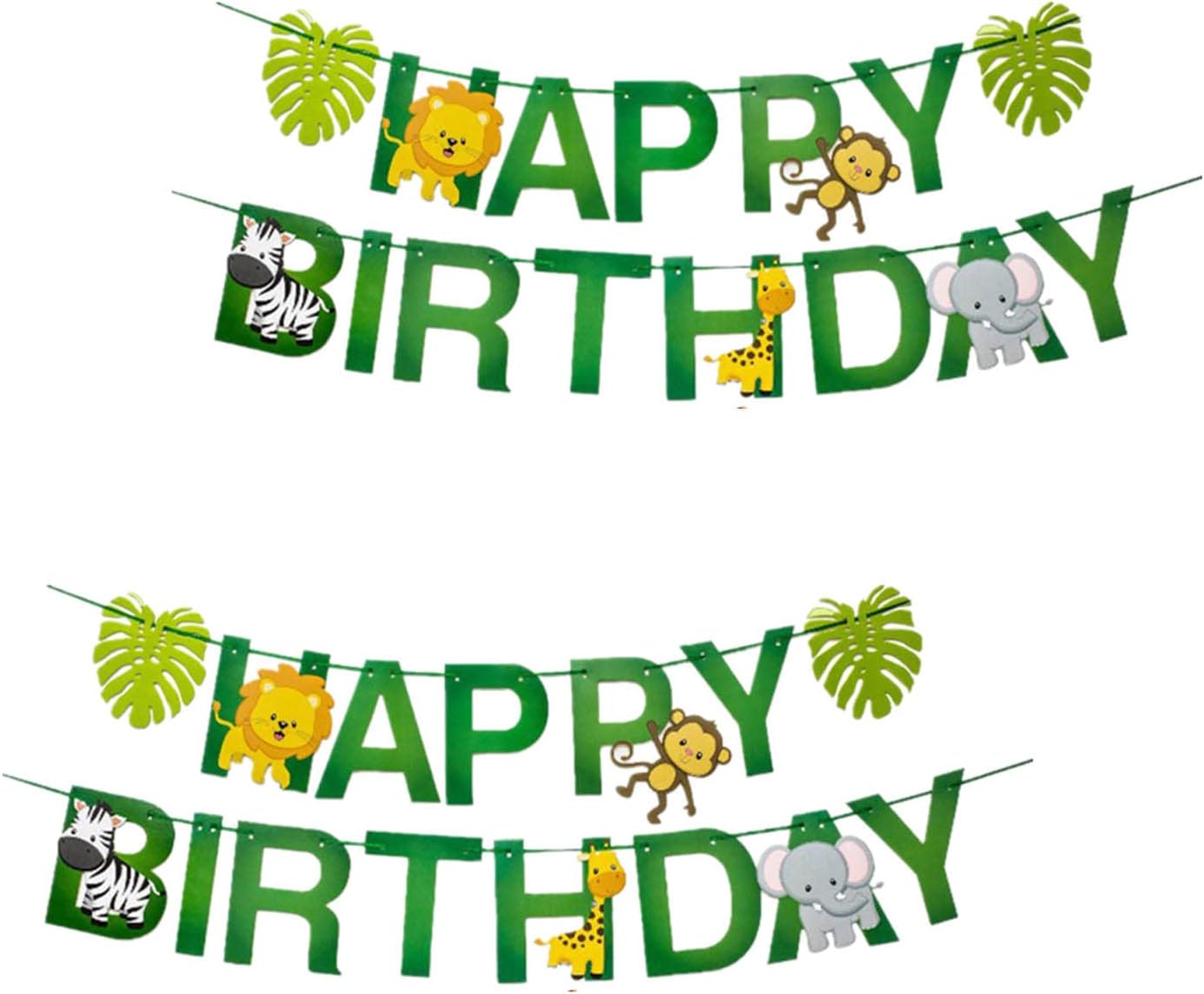 2 Sets Happy Birthday Banners Animal Theme Birthday Buntings Birthday ...