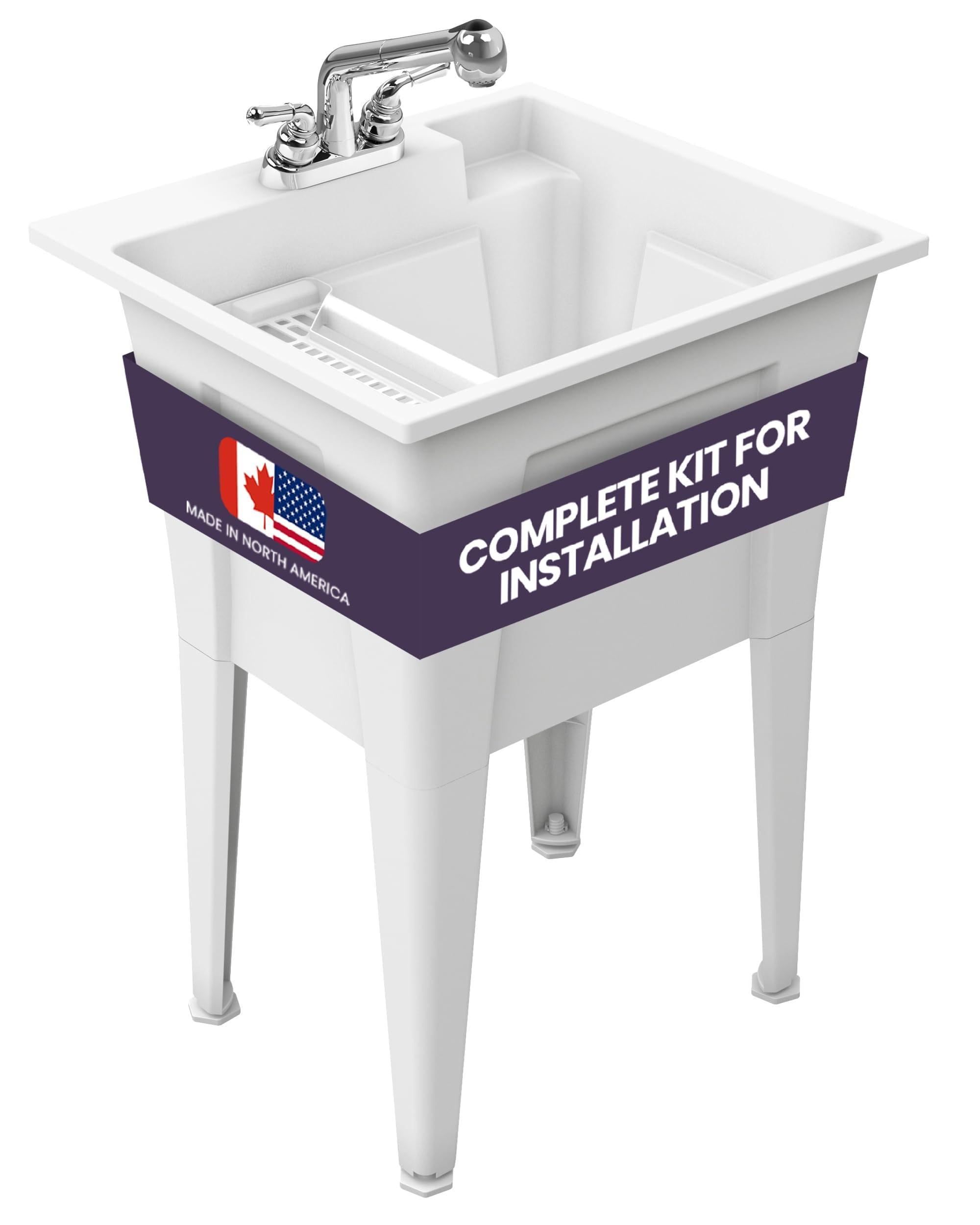 Utility Sink with Two-Handle Chrome Plastic Faucet – Polypropylene ...