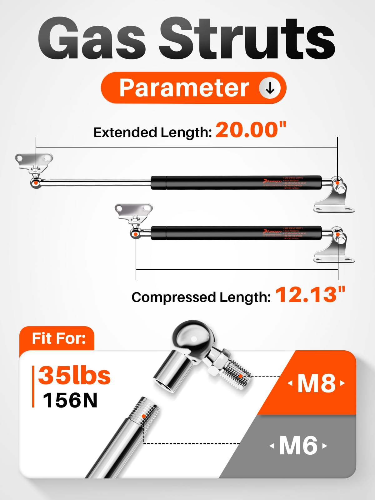 Snapklik.com : PAMAGOO 20 Inch 35 Lbs Gas Strut Shocks, 155 N Per Prop