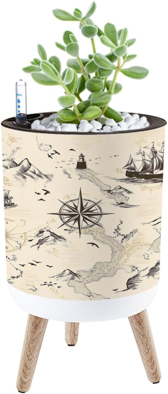 Amazon.com : Planter with Stand Vintage nautical seamless ship seahorse ...