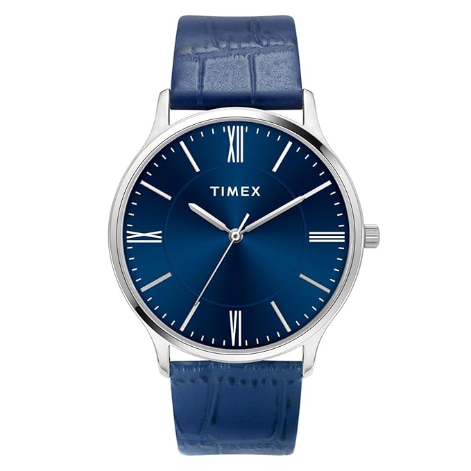 TIMEX Analog Watch for Man with Blue Round Dial & Blue Leather Strap ...
