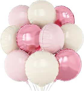 Amazon.com: Pink White Round Foil Balloons,20Pcs Light Pink Cream White Round Shaped Balloons 18 ...
