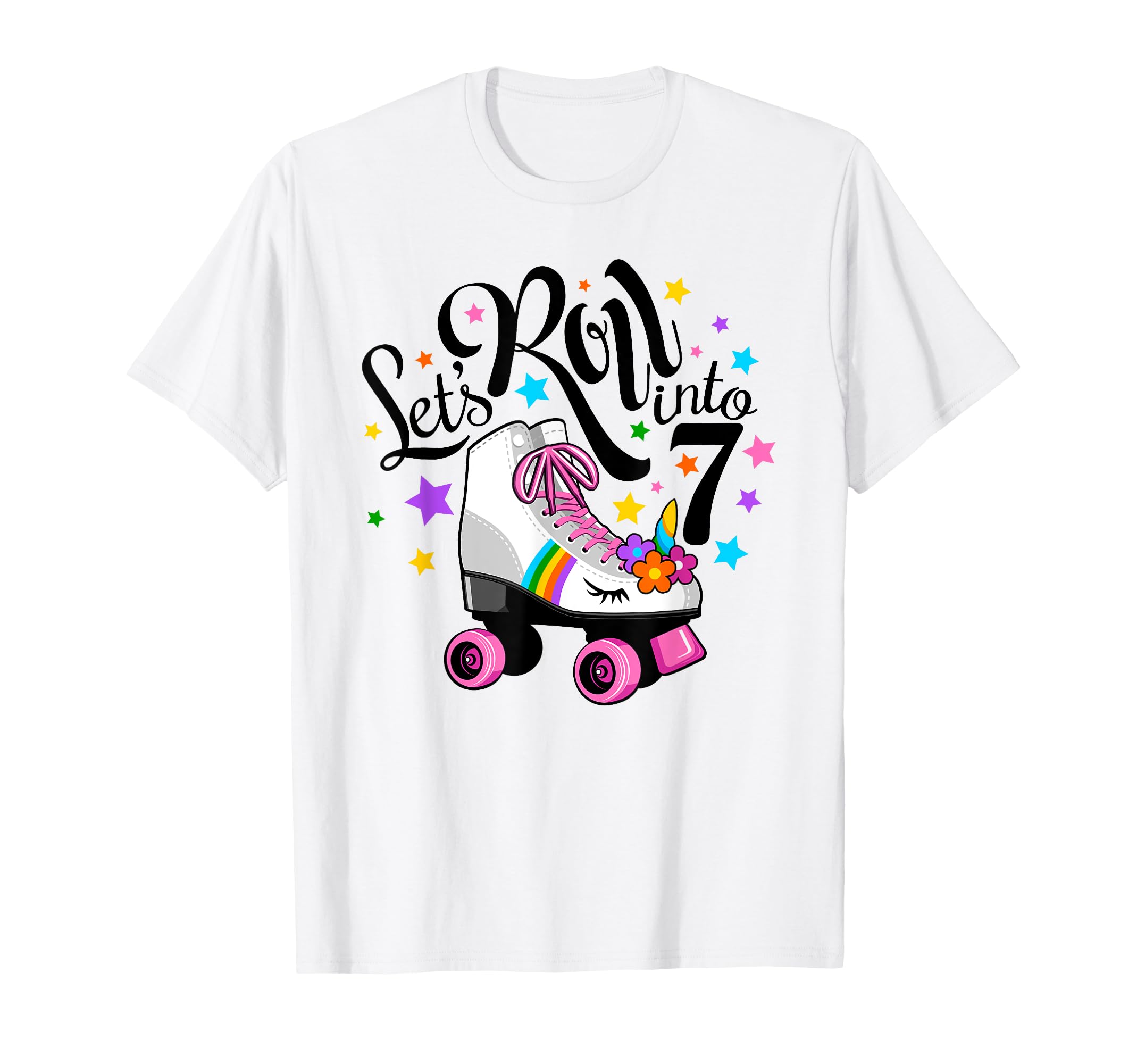 Amazon.com: Lets roll into 7 Birthday. Unicorn, Roller skate T-Shirt ...
