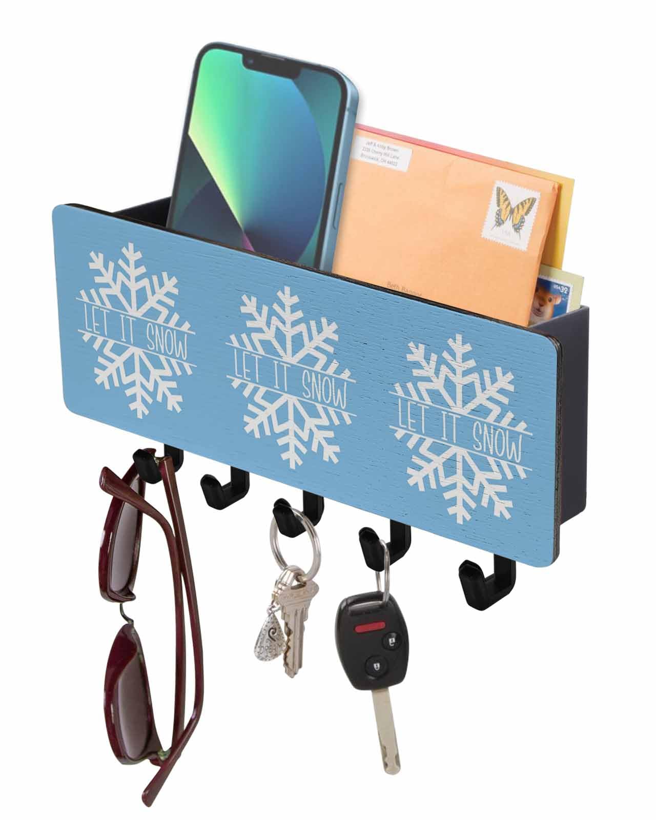 Snowy Hanging Keys Wallpaper Santa Claus Key Holder Wall Mount,Black