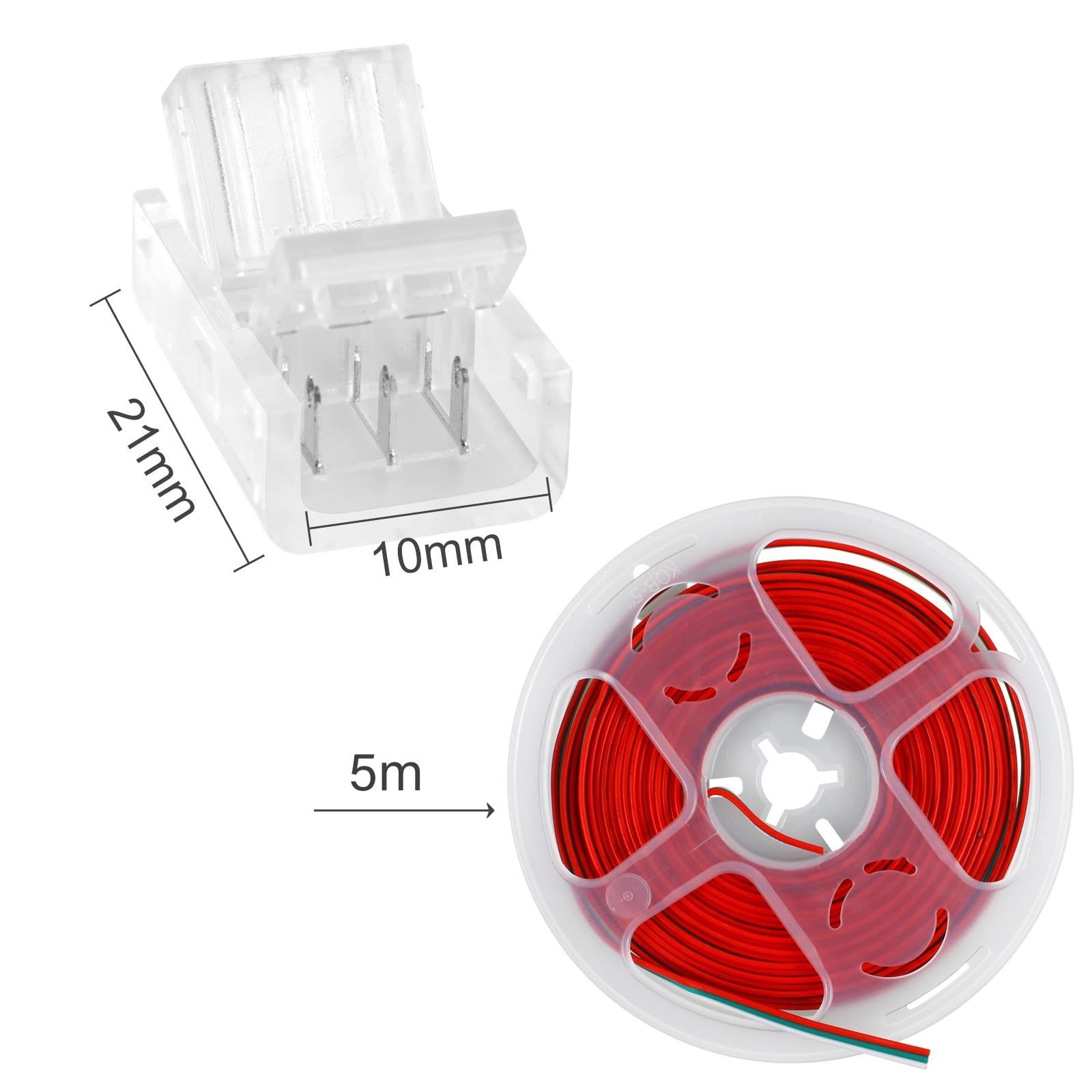 Snapklik.com : 3 Pin LED Strip Connector Kit, 5pcs 10mm Strip To Wire ...