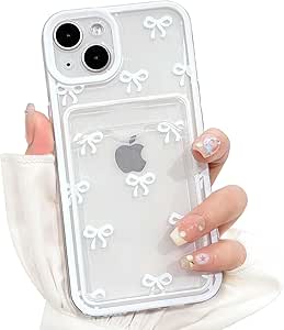 Amazon.com: NITITOP Compatible with iPhone 13 Case Clear with Card Holder Cute Bow Ribbon for ...