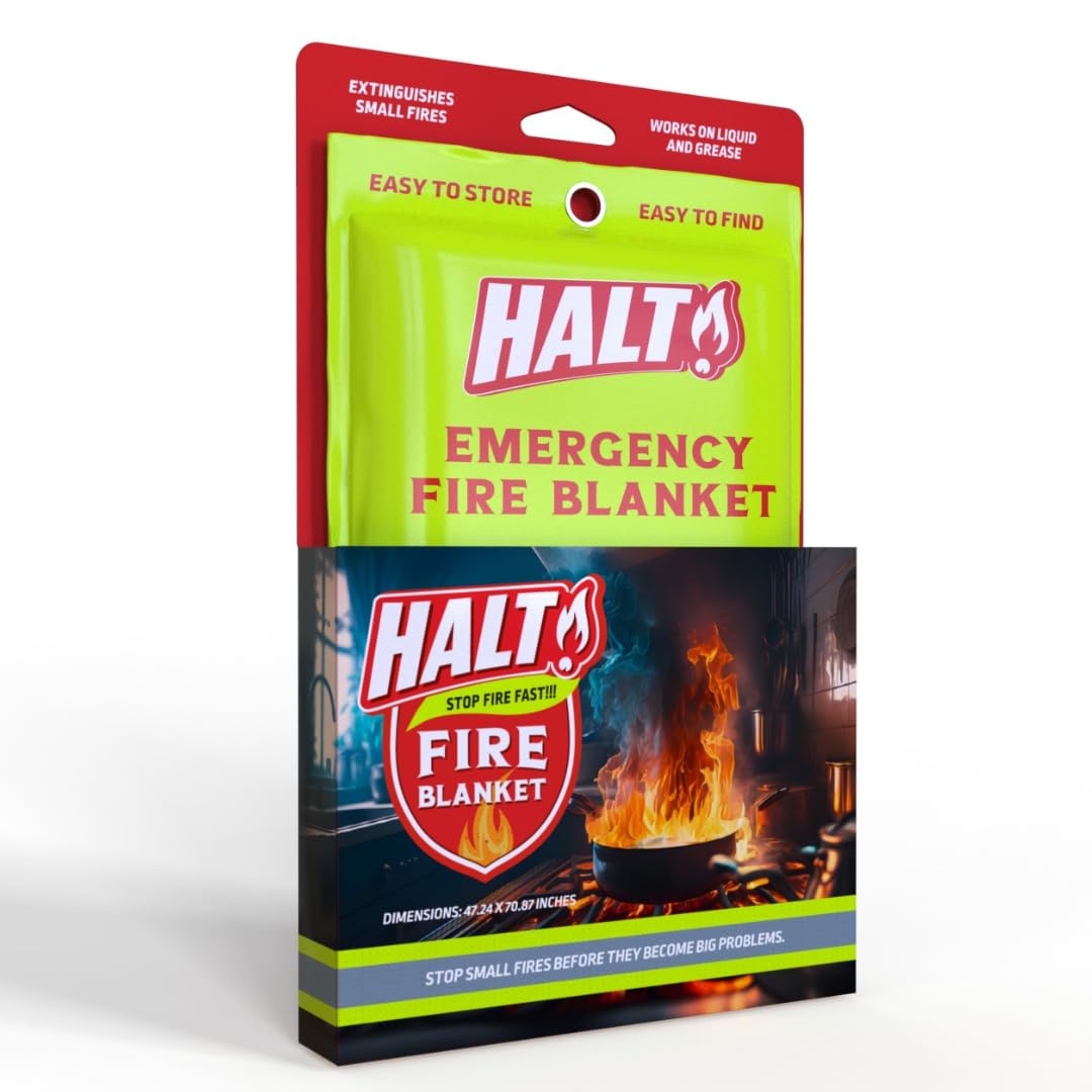 Kitchen Fire Blanket HALT! Emergency Fire Blanket - Reusable Fire ...