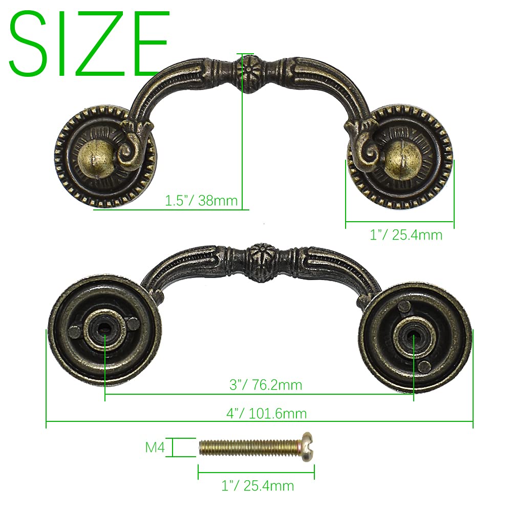 SHRJ 2 Pack 3″ Hole Centers Antique Drawer Pulls Vintage Bronze Cabinet ...