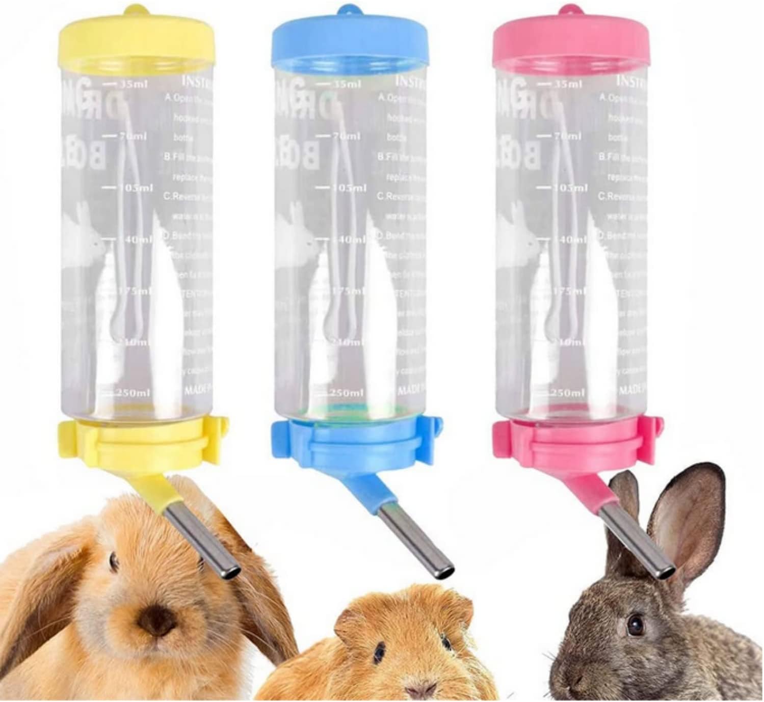 SKEIDO 3pcs Hamster Drinker Plastic Water Bottle Dispenser Feeder ...
