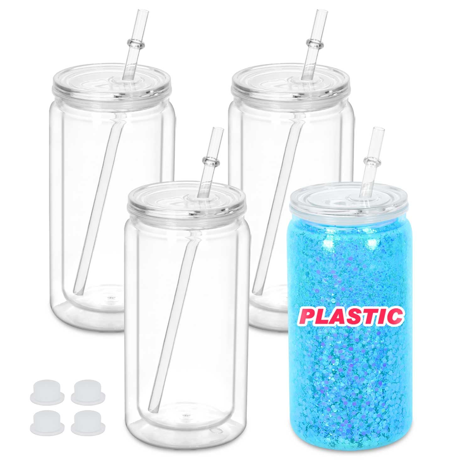 Amazon.com | Maucircol 16 Oz Plastic Snowglobe Tumbler, 4 Pack Pre ...