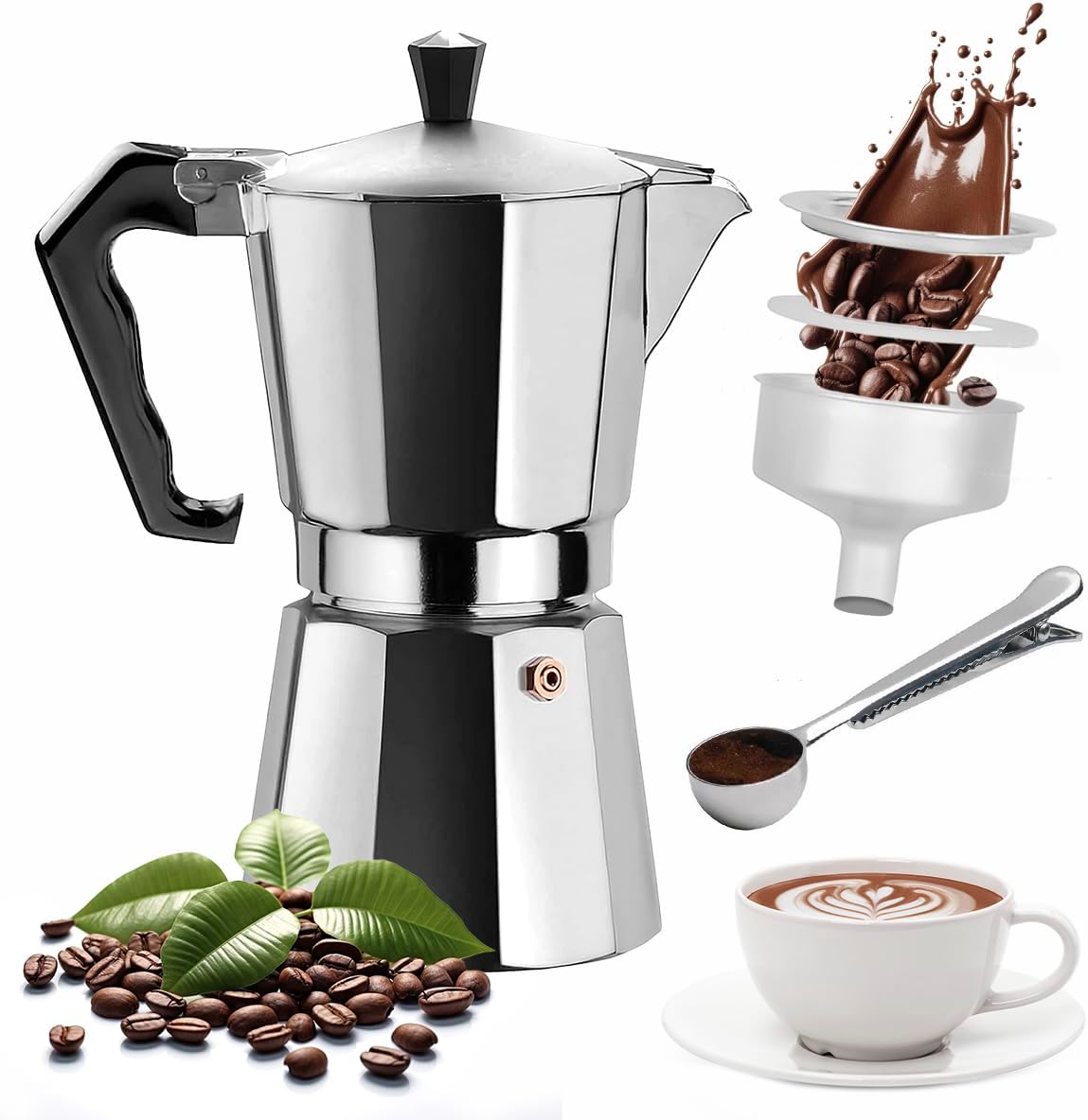 Raganet, Cafetera Italiana de Aluminio con Cuchara Medidora, Tetera con ...