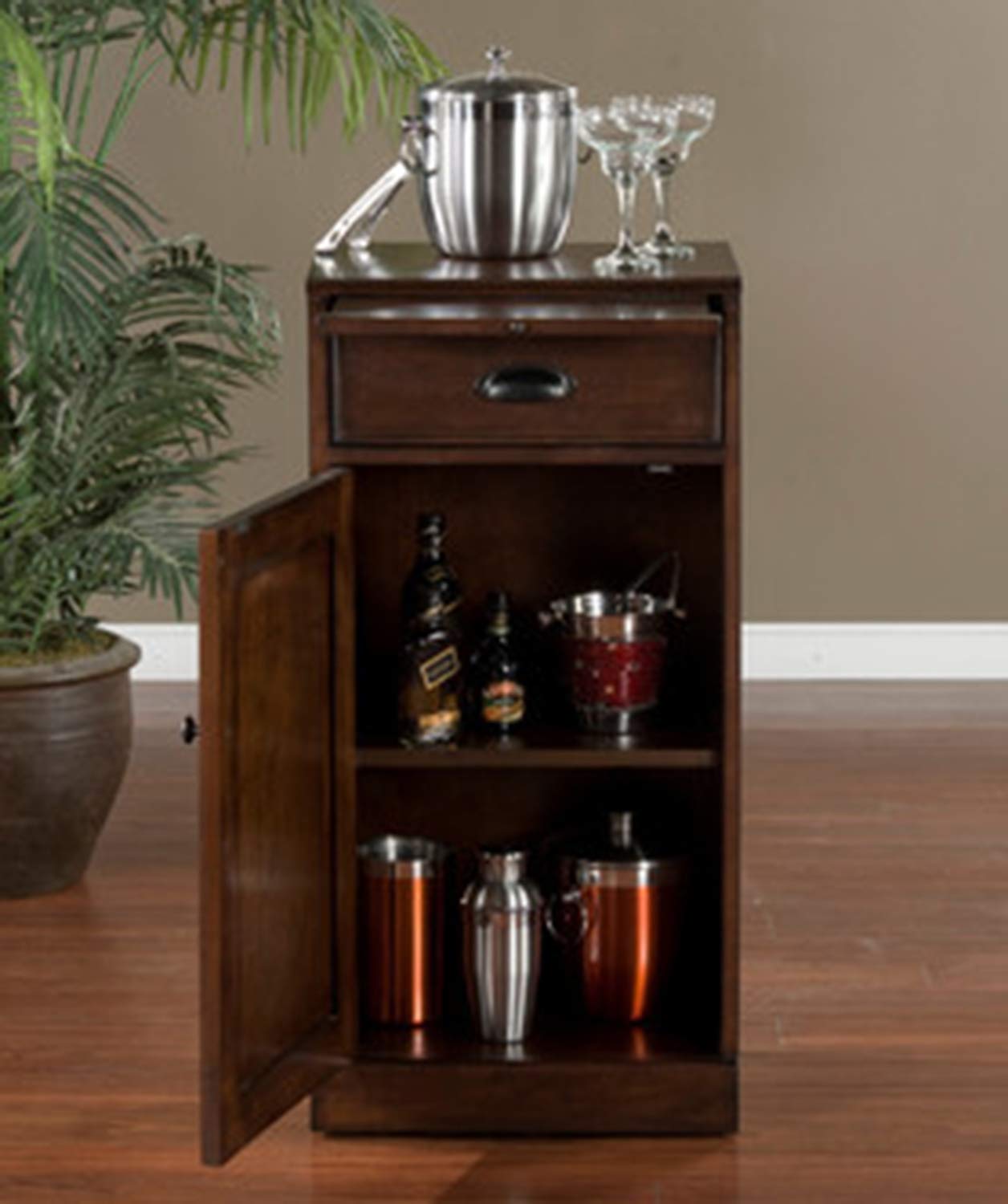 Home dekor Genie Solid Wood Mini BAR Unit Cabinet with Storage Walnut ...