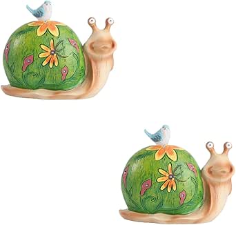Unomor Outdoor Snail Sculptures 2 Pcs Solar Snail Lawn Resin Snails LED ...