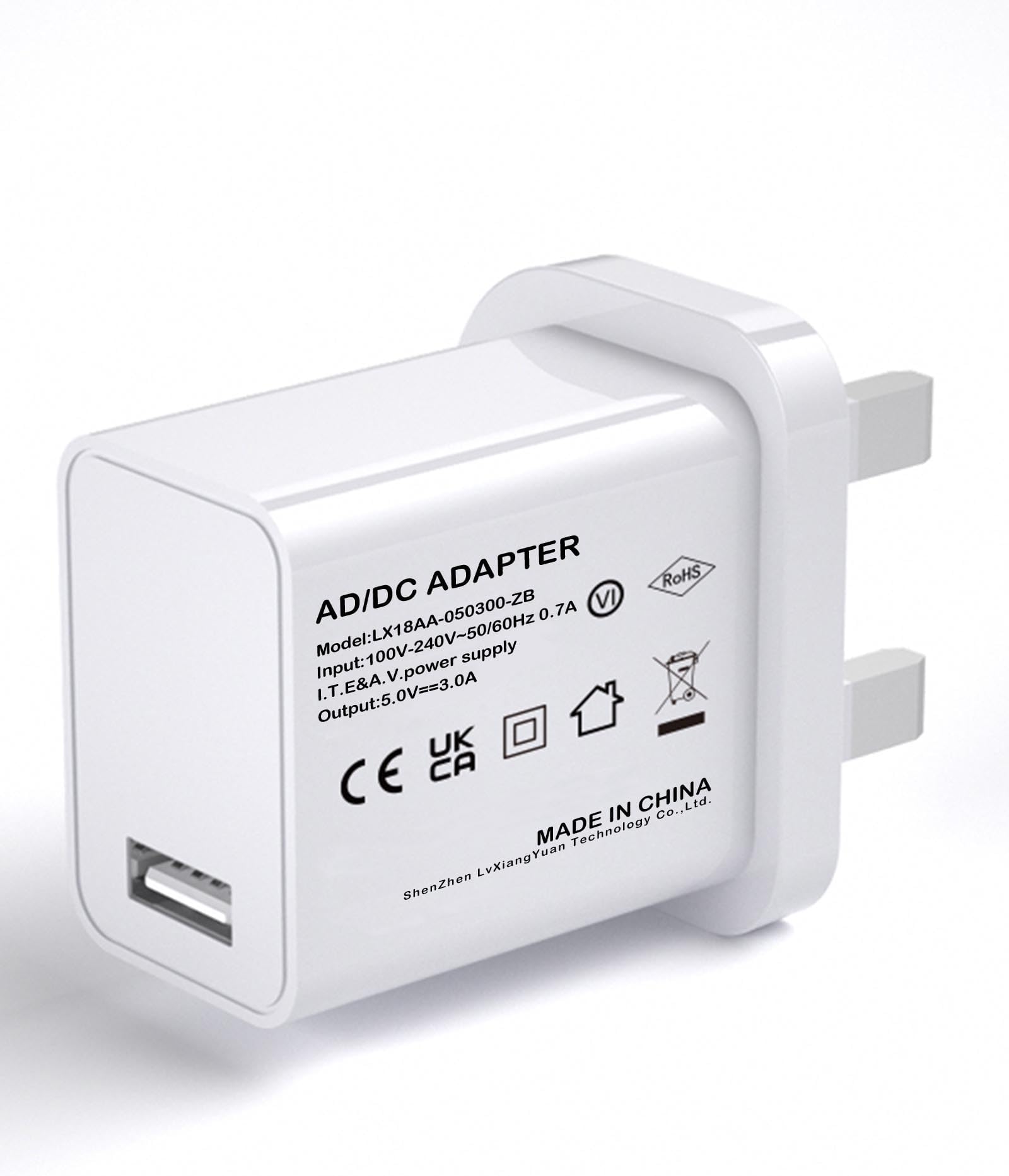 5V 1A 5W White USB Charger, UK Usb Plug, USB-A Output, 100V-240V Input ...