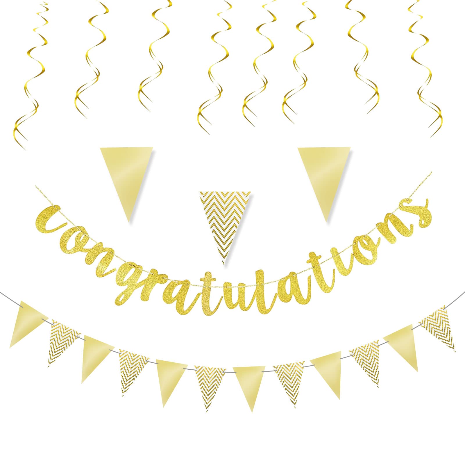 TSHAOUN 10 Pcs Gold Congratulations Graduation Banner Triangle Flag ...