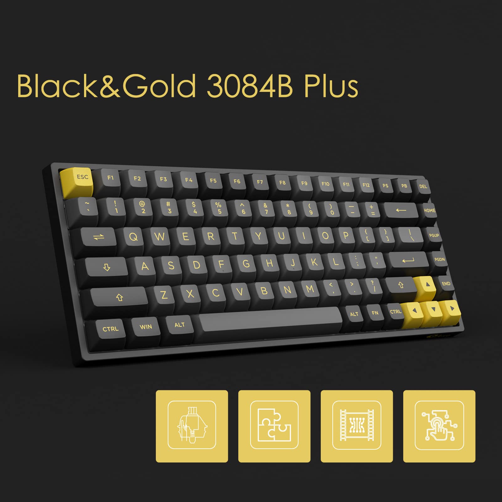 Akko Black&Gold 75% 3084B Plus 84-Key RGB Hot-swappable Mechanical ...