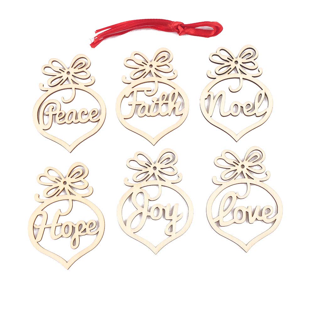Amazon.com: 6Pcs Christmas Wooden Letter Xmas Tree Craft Pendant Xmas ...