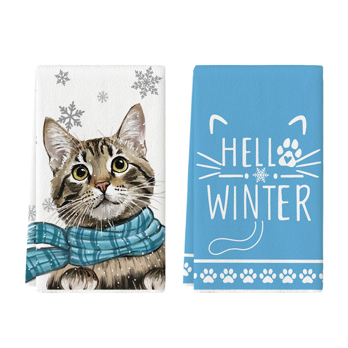 Amazon.com: Artoid Mode Blue Cat Hello Winter Kitchen Towels Dish ...