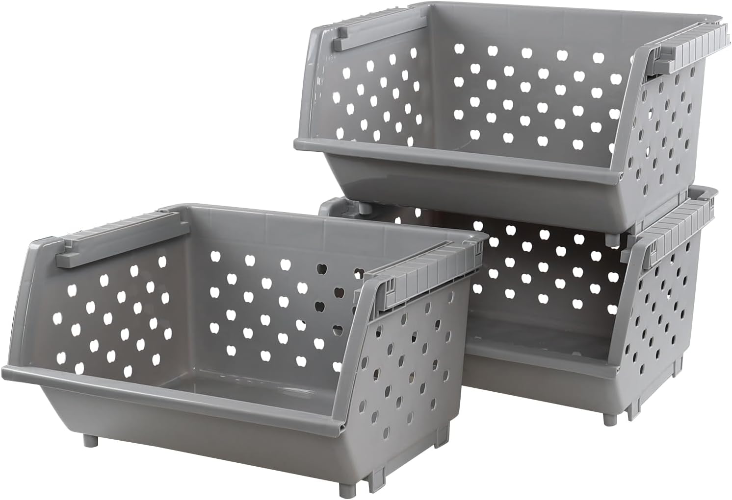 Amazon.com: Easymanie 3 Pack Plastic Stackable Storage Baskets, Open ...