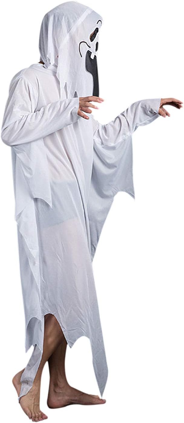 Halloween Ghost Costume Kids Hooded Cape with Full Head Cover Women Men ...