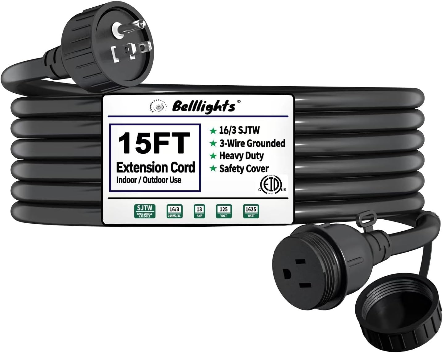 Amazon.com: 15 Feet Heavy Duty Outdoor Extension Cord 3 Prong Power ...