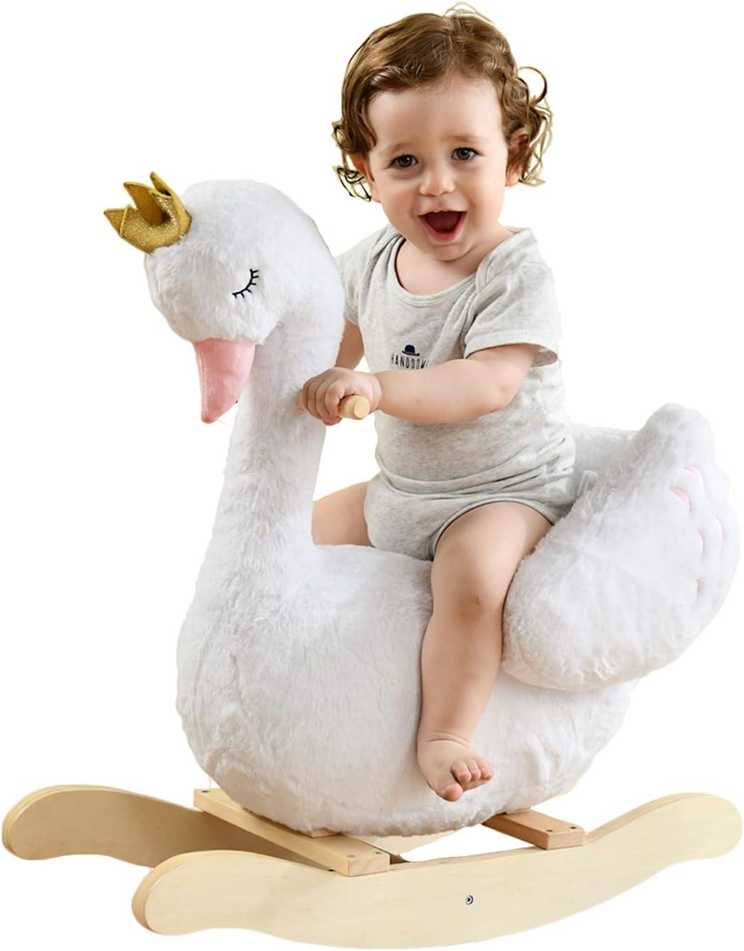 labebe - Plush Rocking Horse Wooden, Baby Riding Animal White, Kid Ride ...