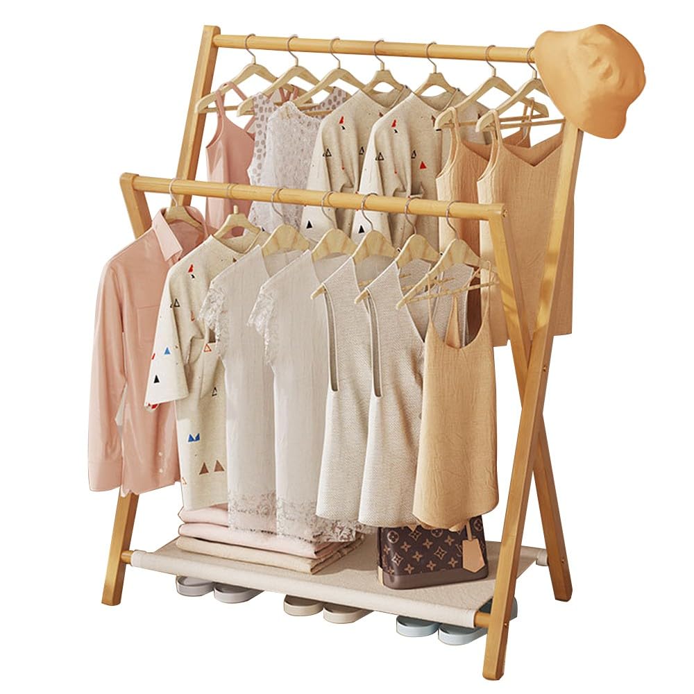 Clothes Rack,Bamboo Clothes Rails,Folding Small Double Clothes Hanging ...