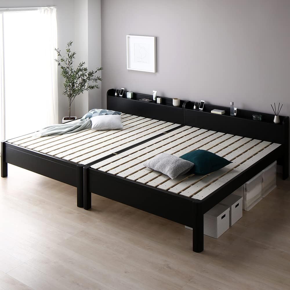 Amazon｜RASIK ベッド ワイドキング200(シングル+シングル) 連結 ベッドフレームのみ ブラック すのこベッド 耐荷重650kg 頑丈 高さ調整 Forteo フォルテオ｜ベッド ...