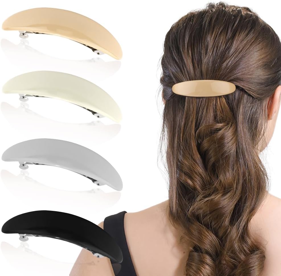 Amazon.com : Ahoney 4Pcs Barrettes and Clips: 3.3" Flat Banana Pins for ...