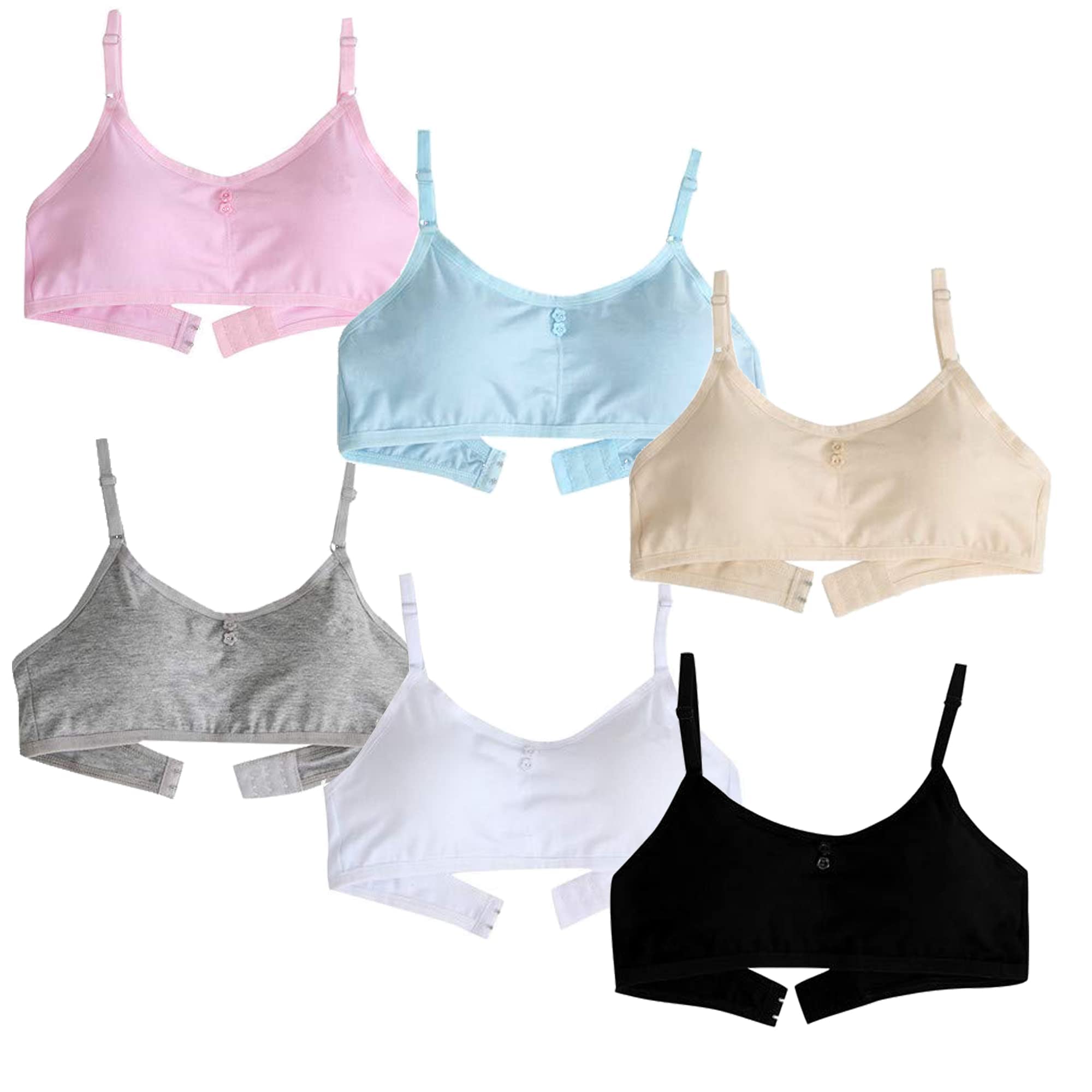 SIAEYINFY Girls Bra, 6 Pack Girl Teens Bra with Adjustable Straps,Girls ...