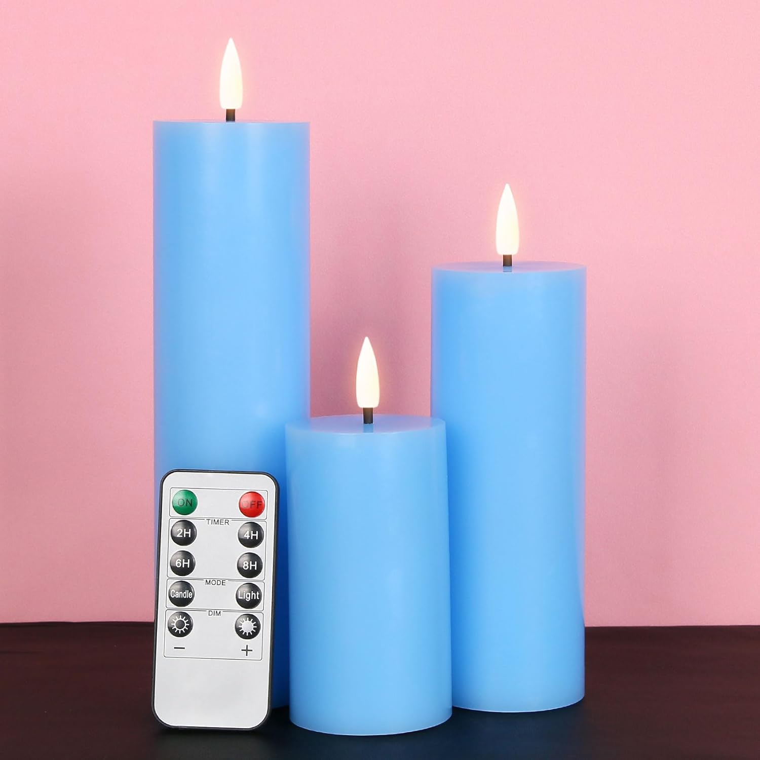 Amazon.com: duduta Blue Flameless Pillar Candles with Remote, Slim Tall ...