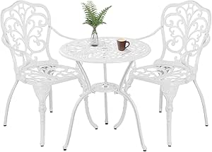 Amazon.com: PATIO-IN Outdoor Bistro Set 3 Piece, Bistro Table and Chair Set of 2, Cast Aluminum ...