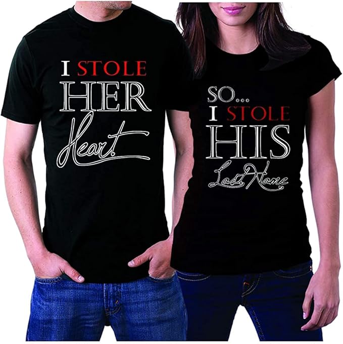 Amazon.com: picontshirt Matching Couple Shirts just Married Couples for ...