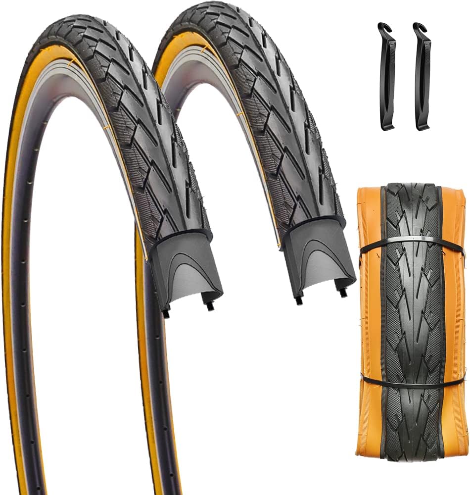 SIMEIQI 2 Pack 700x35C Road Bike Tires Brown Wall (2 Tires 2 Levers ...