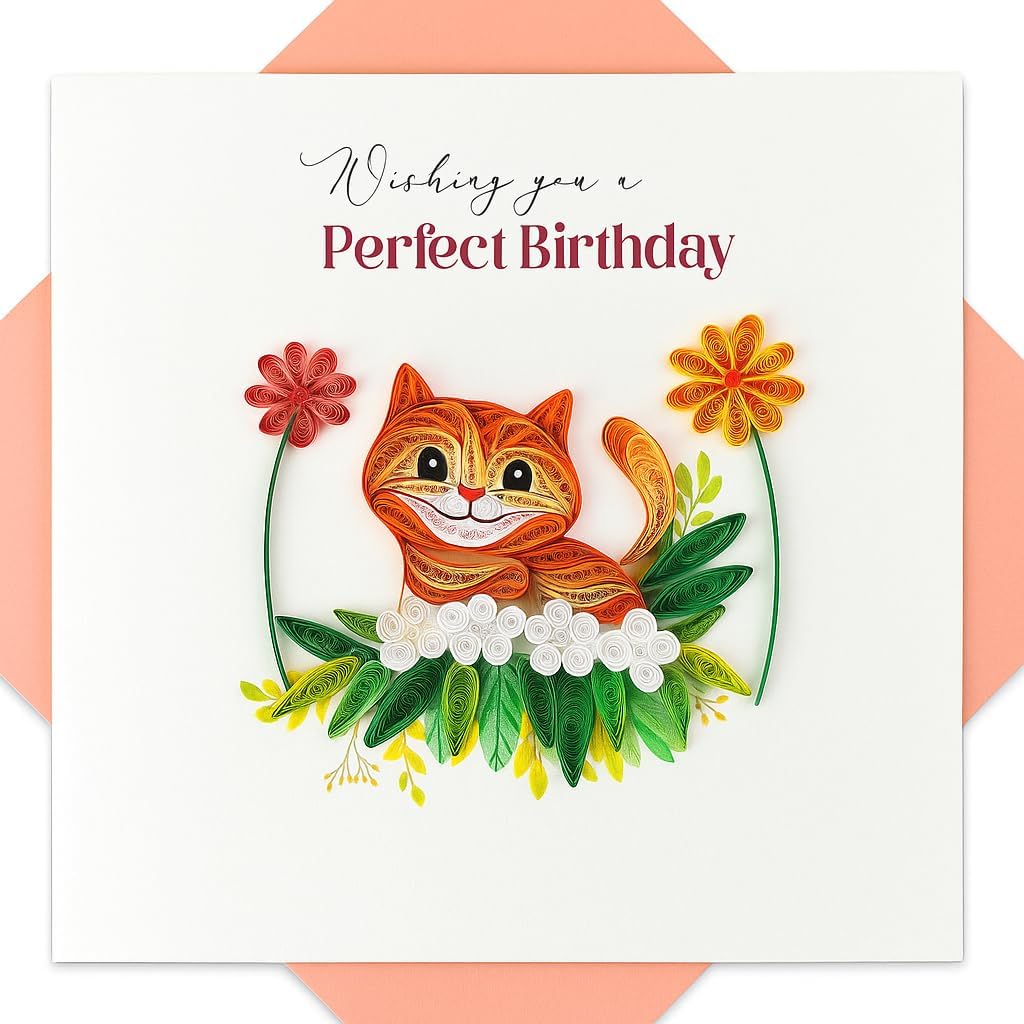 Amazon.com: EcoLeafy Dot Cat Birthday Card - Quilled Tabby Cat Birthday ...