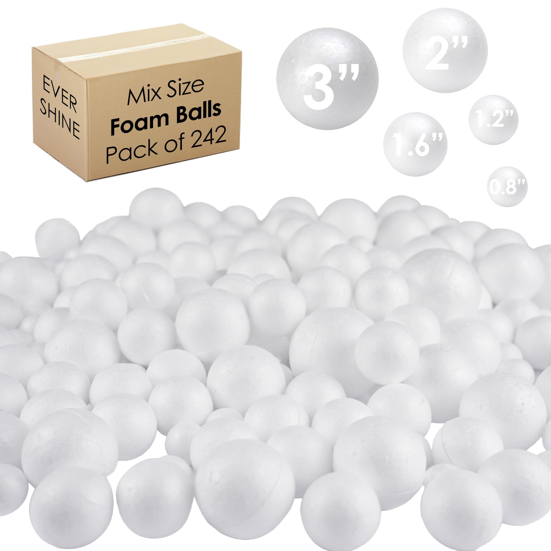 Snapklik.com : 242 Pack Craft Foam Ball, White Smooth Craft Foam ...