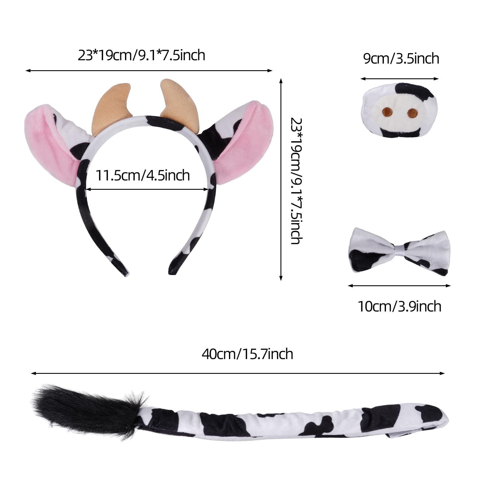 Snapklik.com : 4 Pieces Animal Cow Costume Set Cow Ears Headband Tail ...