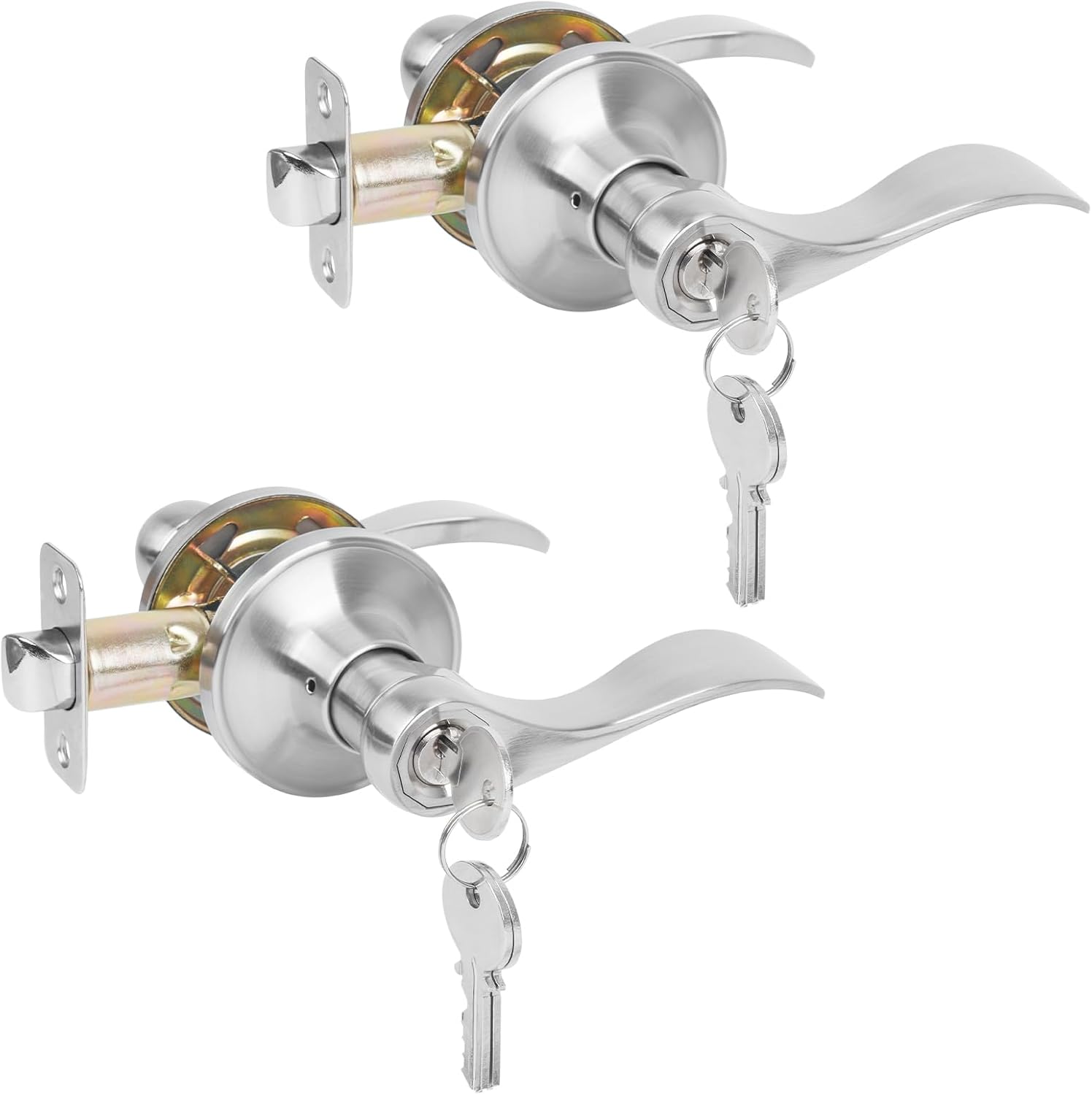 HOSOM 2-Pack Entry Door Lever Handles with Lock & Key, Wave Style Lever ...