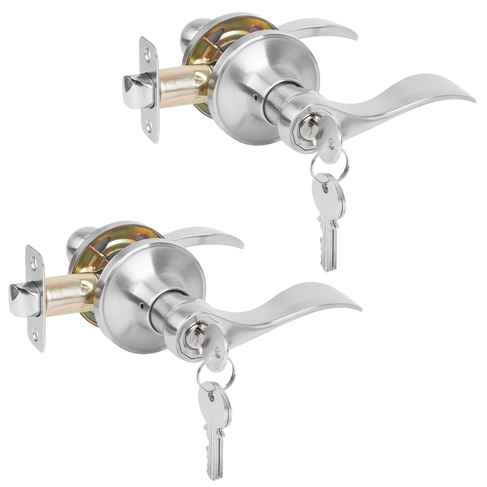 HOSOM 2-Pack Entry Door Lever Door Handle with Lock and Key, Interior ...