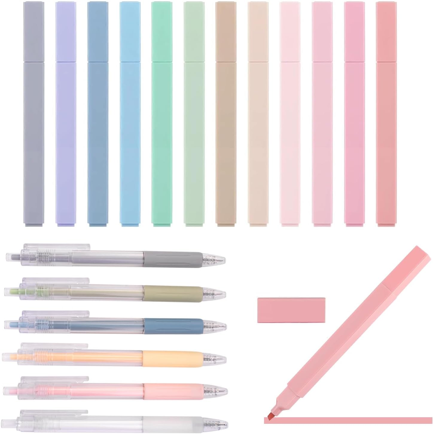 iCovalescent 12 Pastel Highlighters, 6 Black Ink Gel Pens Set, Study ...