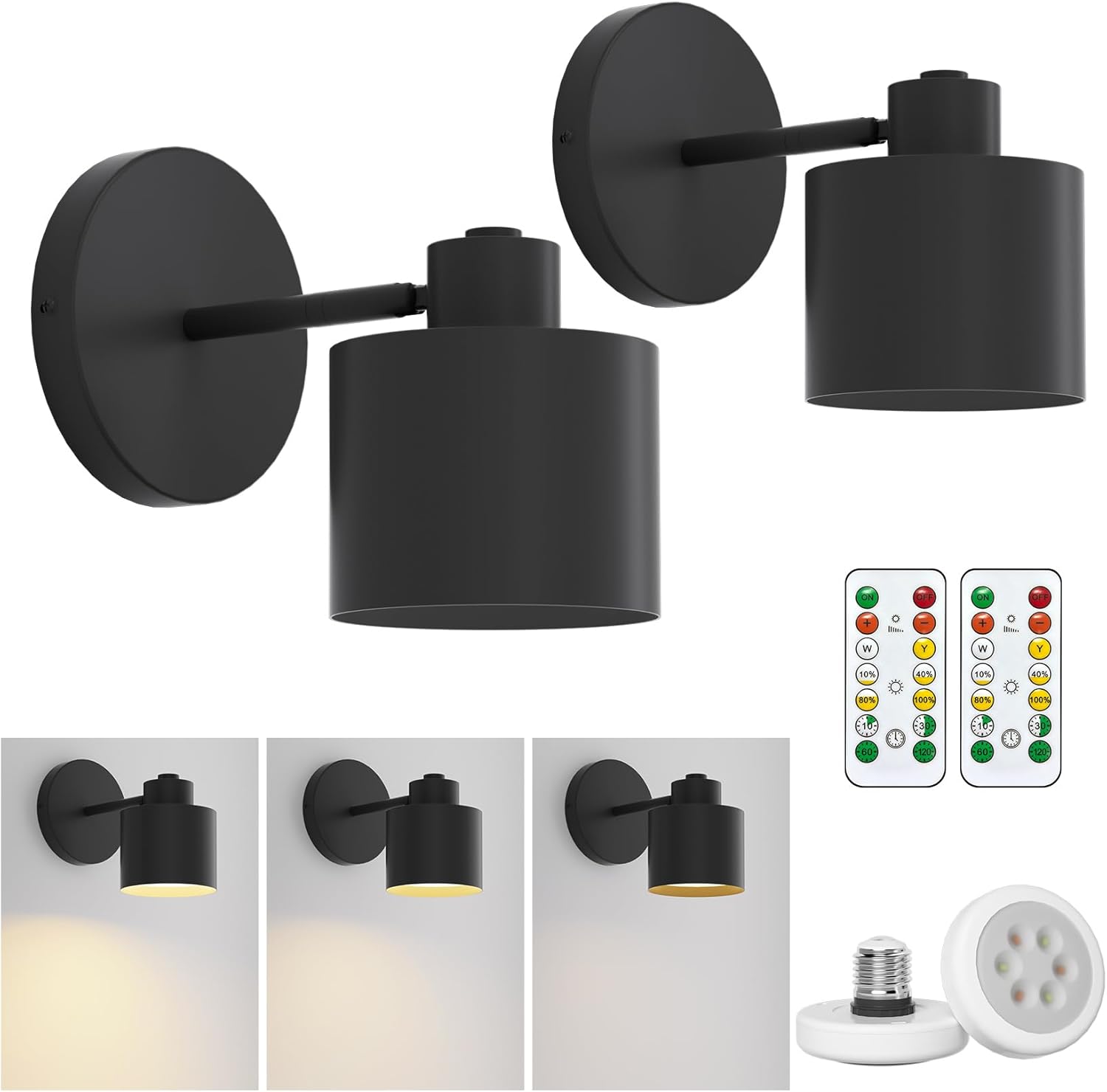 Tipace Black Vintage Wireless Battery Operated Wall Sconces,Cordless ...