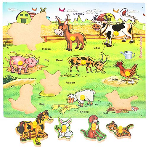 Lovely Pinewood Wooden Puzzle Farm/Domestic Animals Learning ...