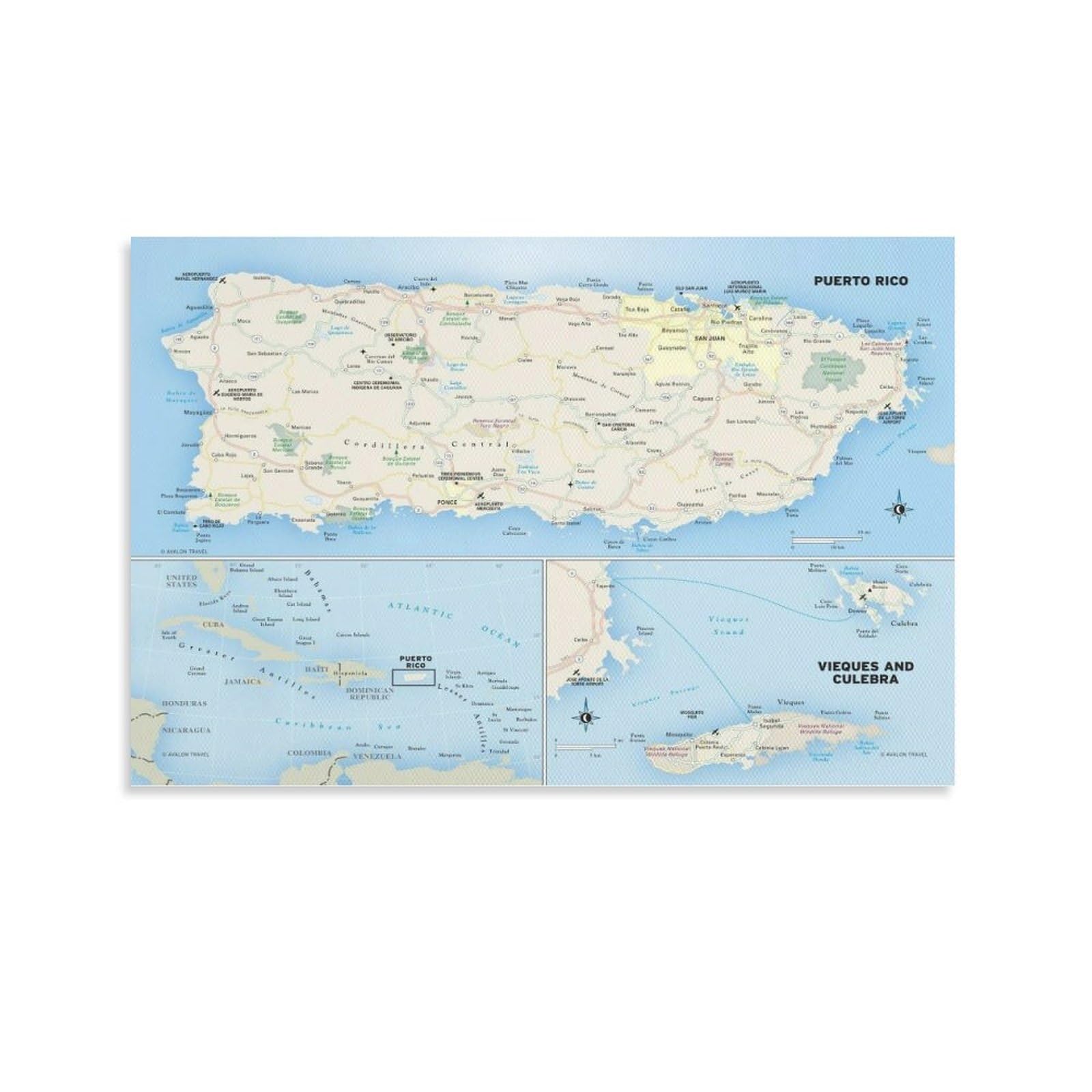 Amazon.com: Map of Puerto Rico Caribbean Island Glossy Poster Posters ...