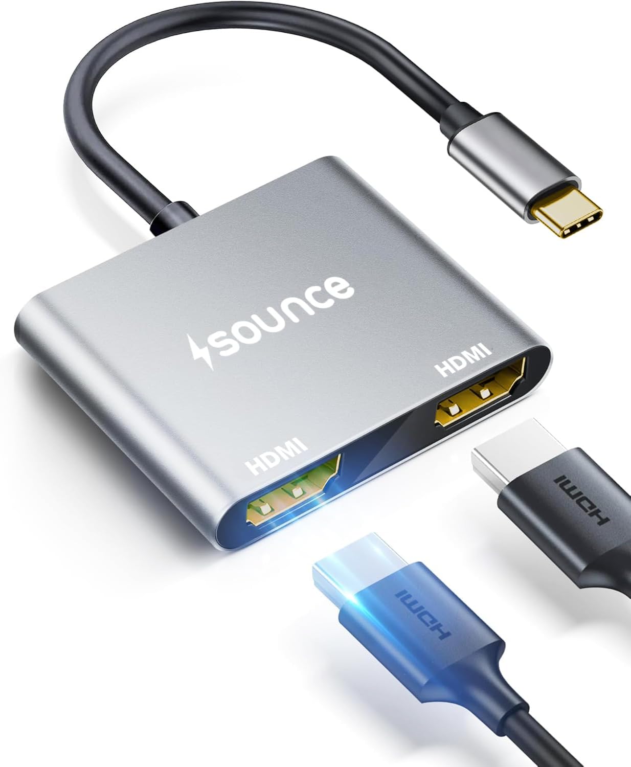 Sounce Type C to Dual HDMI Adapter 4K@60hz, Type C to HDMI Splitter for ...