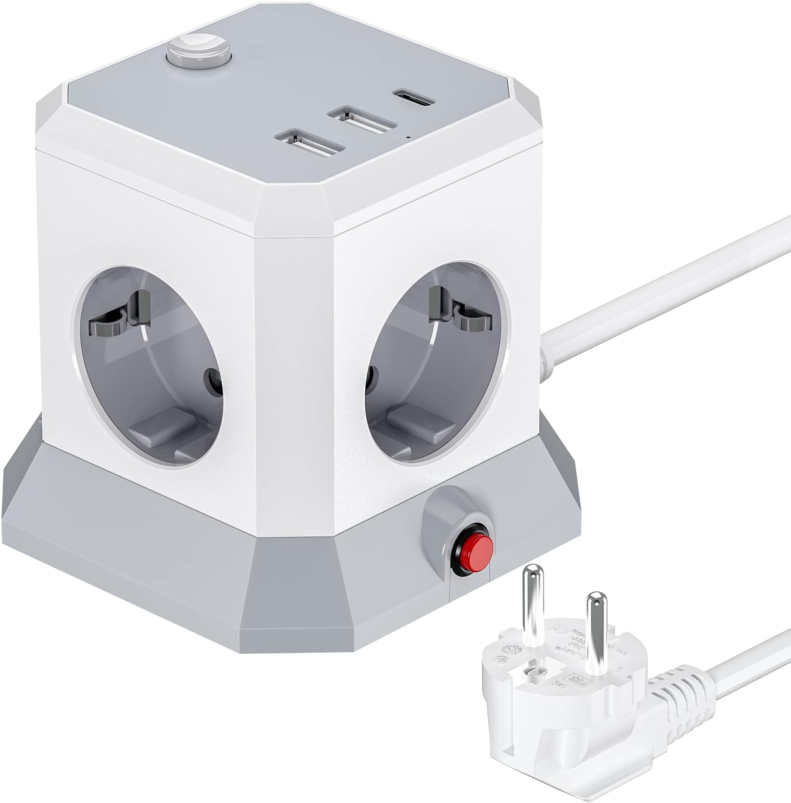 Steckdosenwürfel mit USB C, Mehrfachsteckdose mit 4 Fach Steckdosen und ...