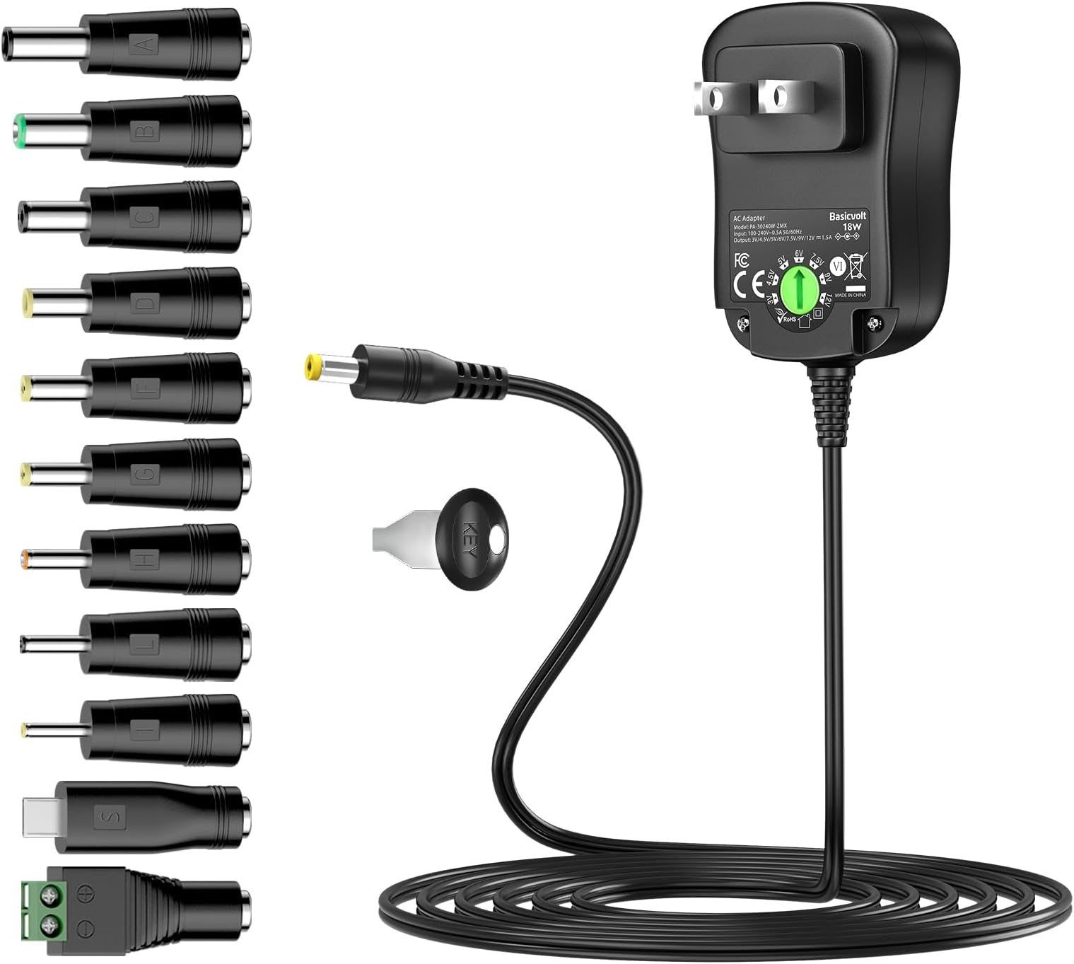 Basicvolt 18W Universal Power Supply 3V 4.5V 5V 6V 7.5V 9V 12V AC to DC Power Adapter 1A 1.5A ...