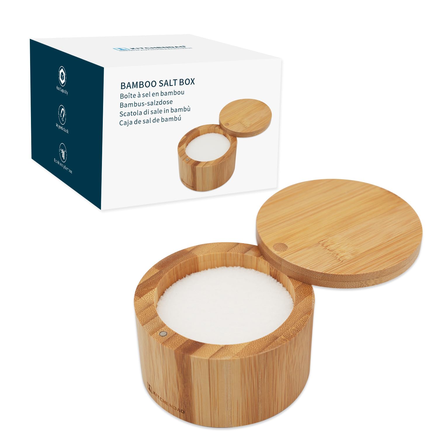 Amazon.com: KITCHENDAO Bamboo Salt Cellar Bowl Box，Elegant Kitchen Salt ...