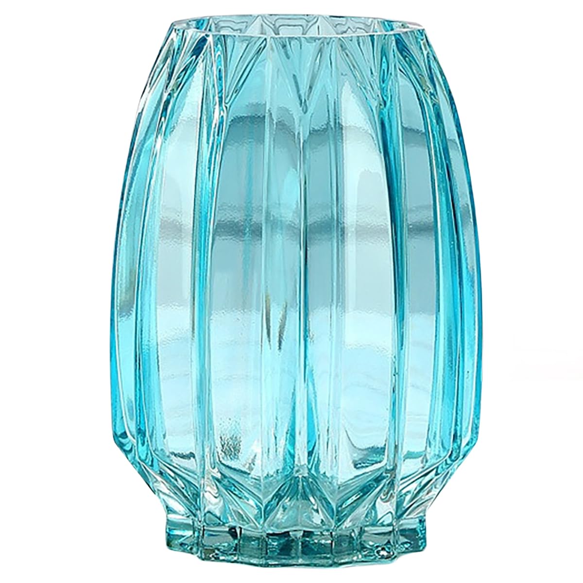 Amazon.com: Lucky Bird Blue Glass Vase Modern Ribbed Glass Vase for ...