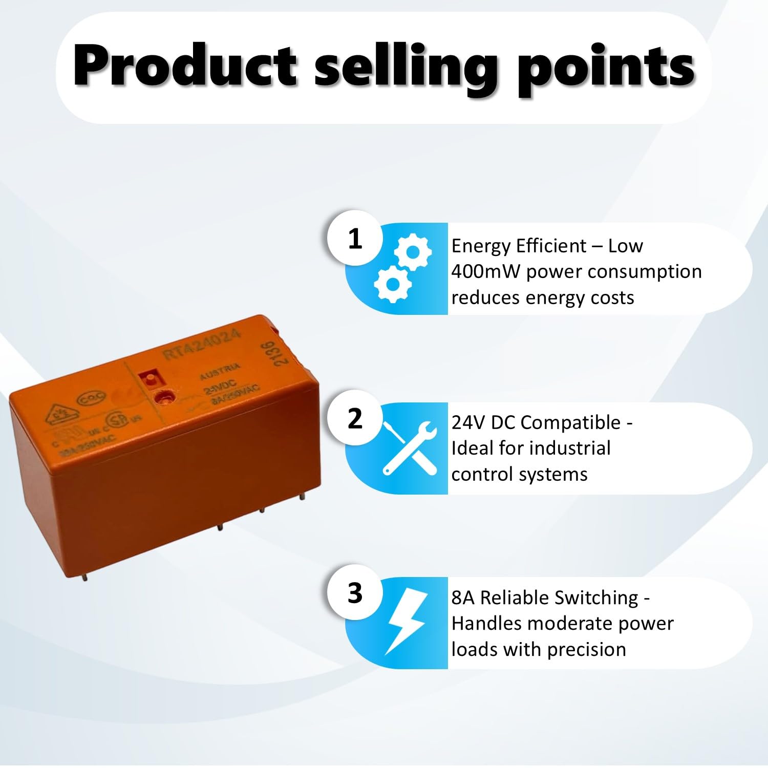 Snapklik.com : 2PCS RT424024 24VDC DPDT 8A 8-Pin Power PCB Relay